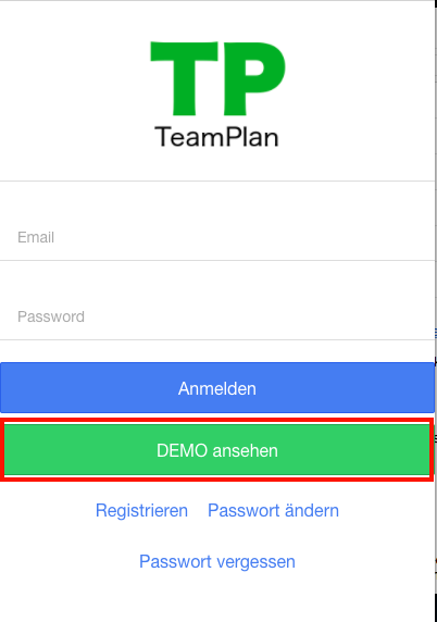 Zugriff auf DEMO in der TeamPlan App – TeamPlan Dienstplan